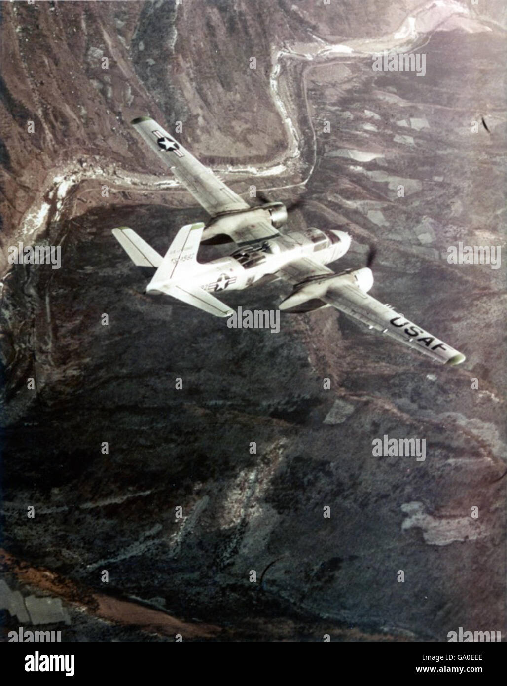 A historic photograph showing the first flight of a Boeing 707, part of ...