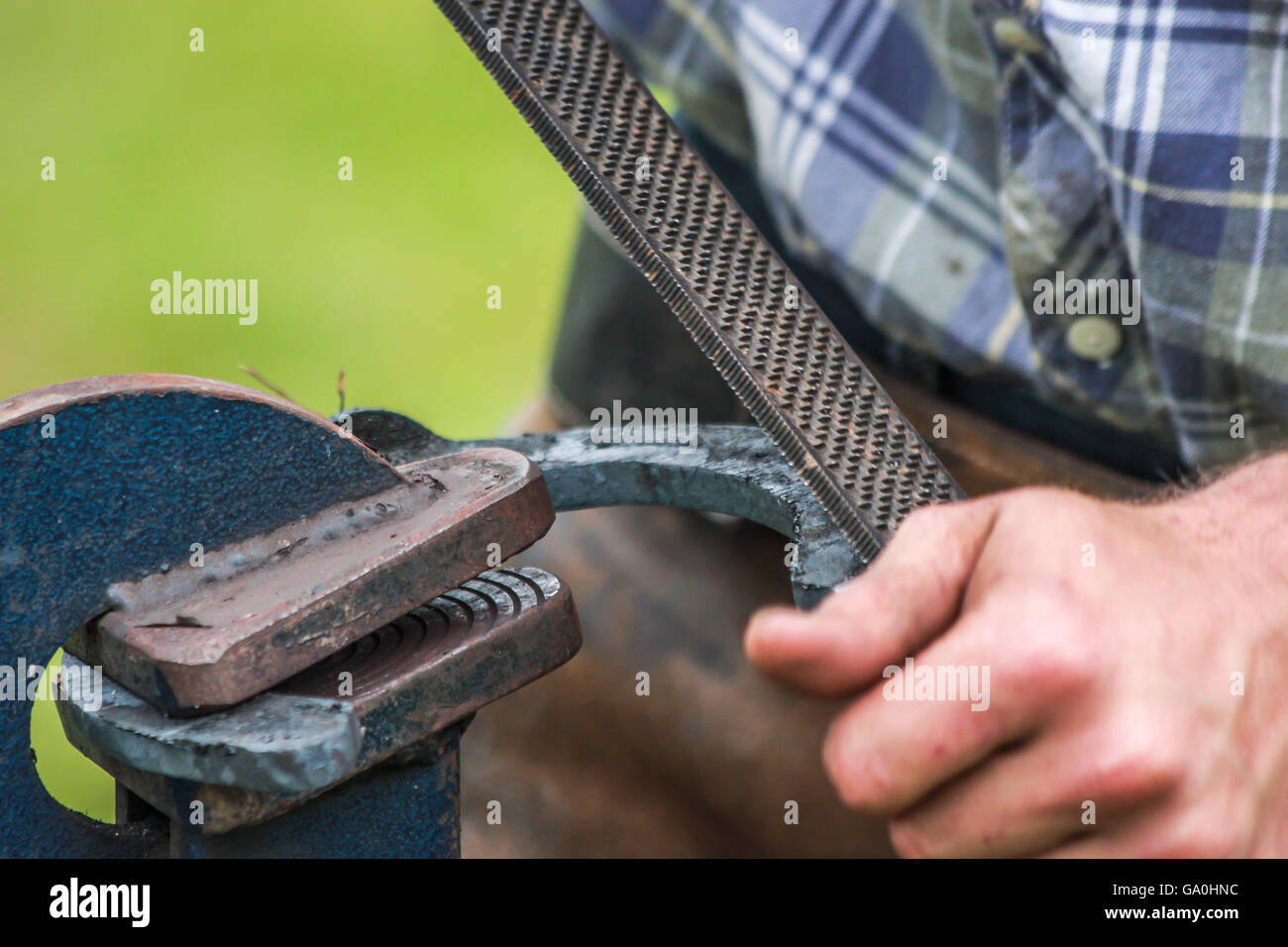Black smith smithing horse shoe Stock Photo - Alamy