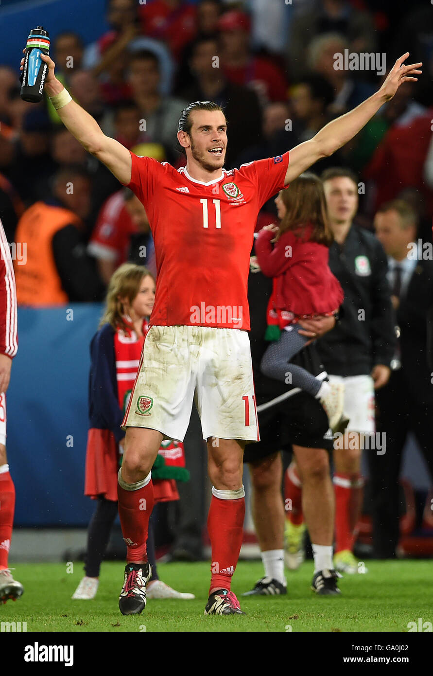 Wales' Gareth Bale celebrates after the final whistle during the UEFA ...
