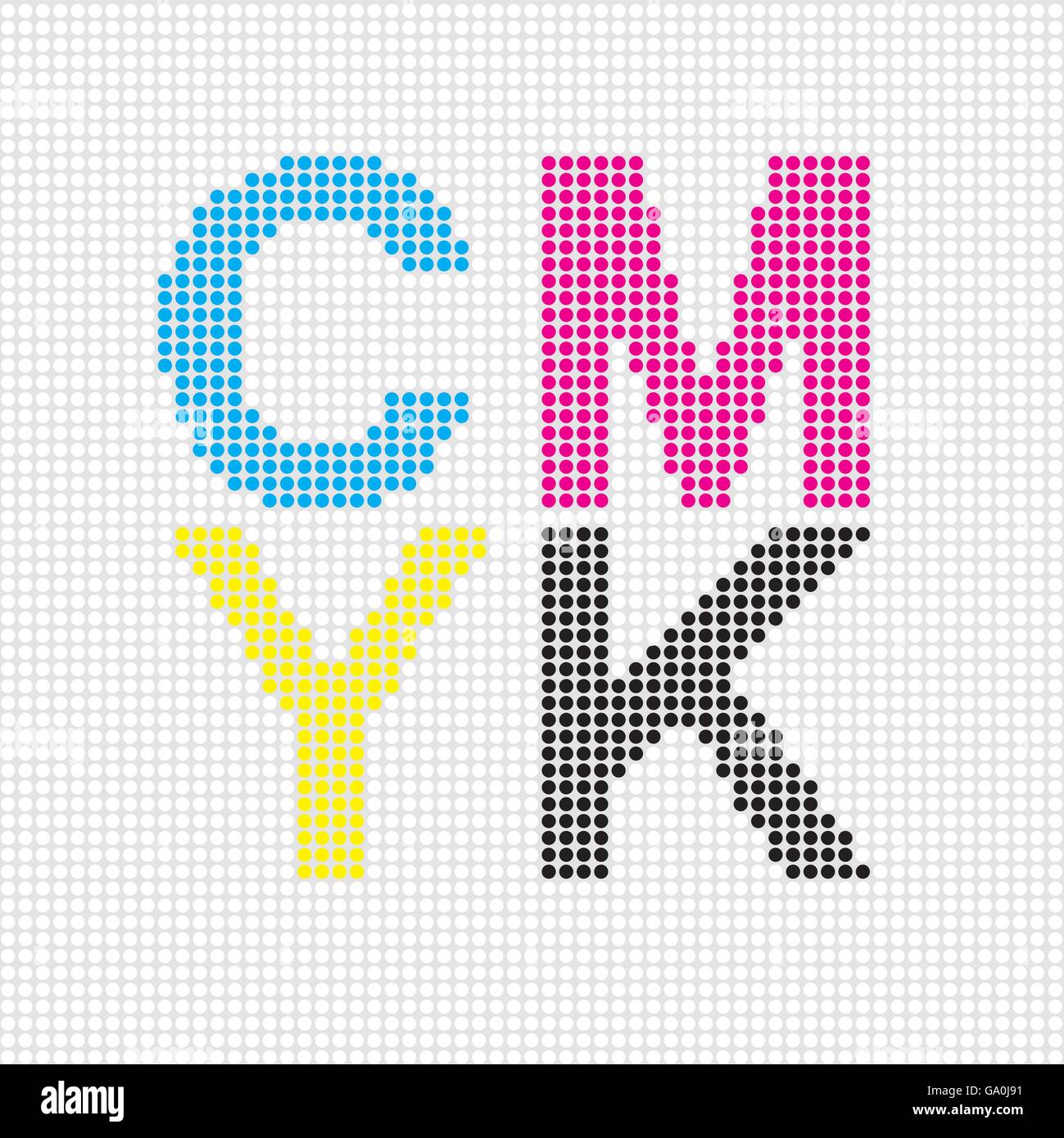 Letters with Cyan, Magenta, Yellow and Black on white background Stock ...