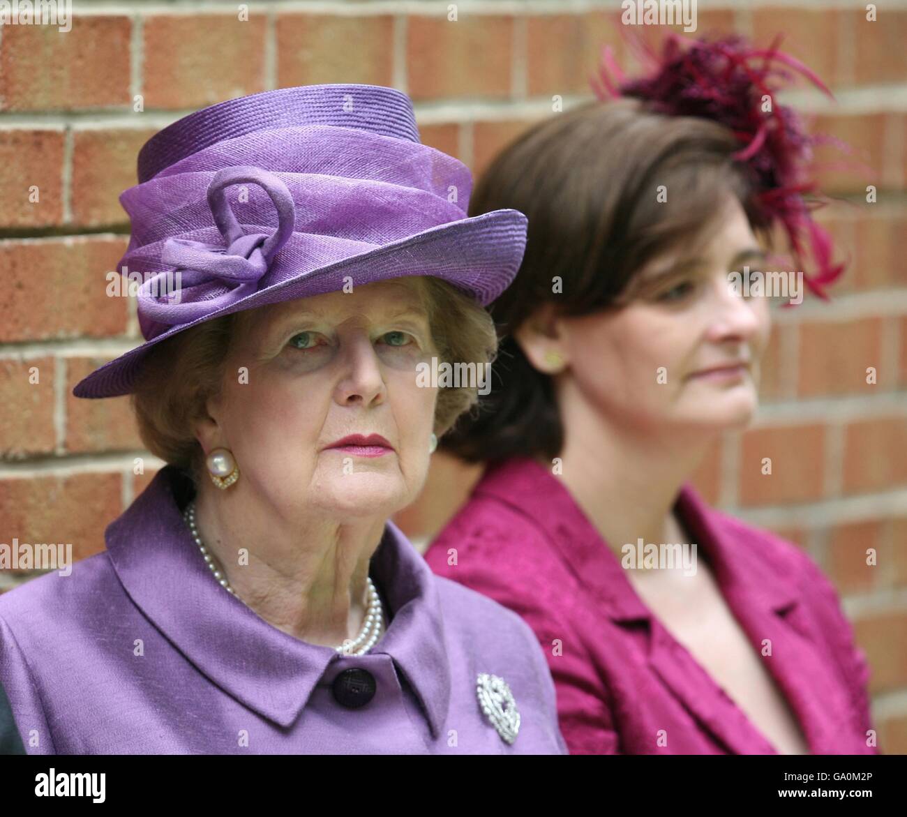 Britain's former Prime Minister Lady Thatcher (L) stands with Cherie ...