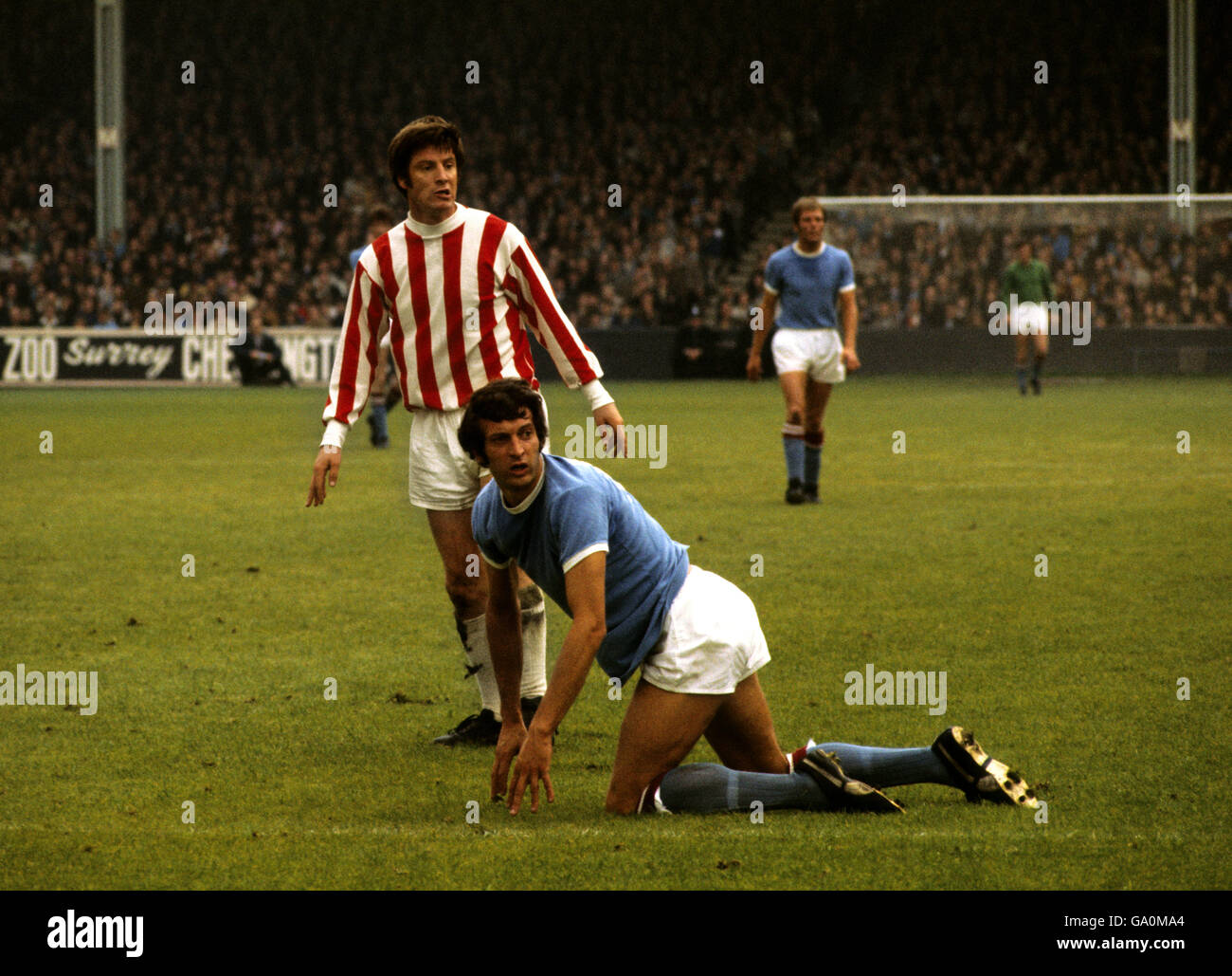 Manchester City's Neil Young pick himself up. Also pictured Stoke City ...