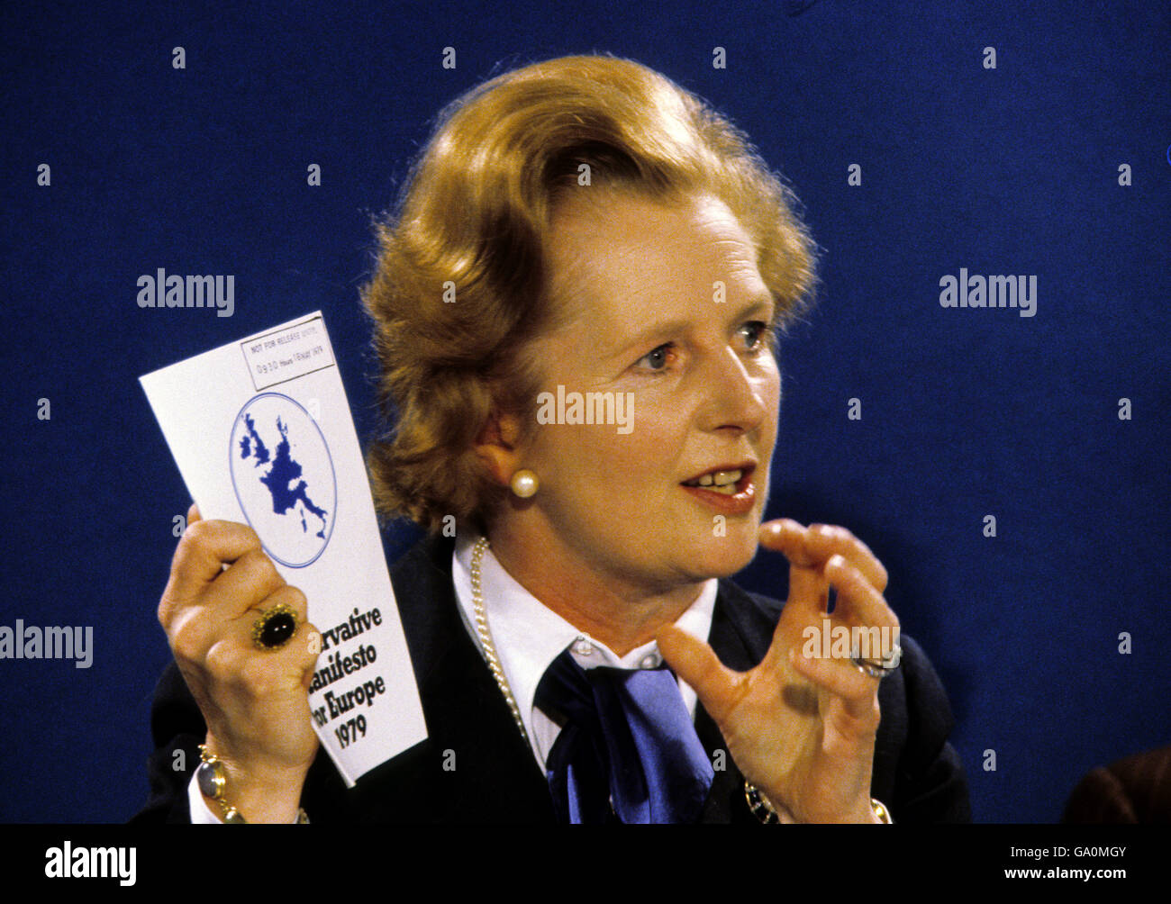 Prime Minister Margaret Thatcher addressing a press conference in ...