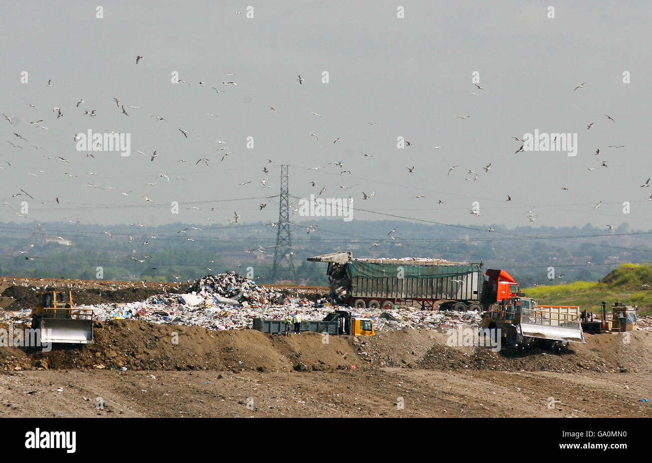 A general view of a landfill waste site near the River Thames, London ...