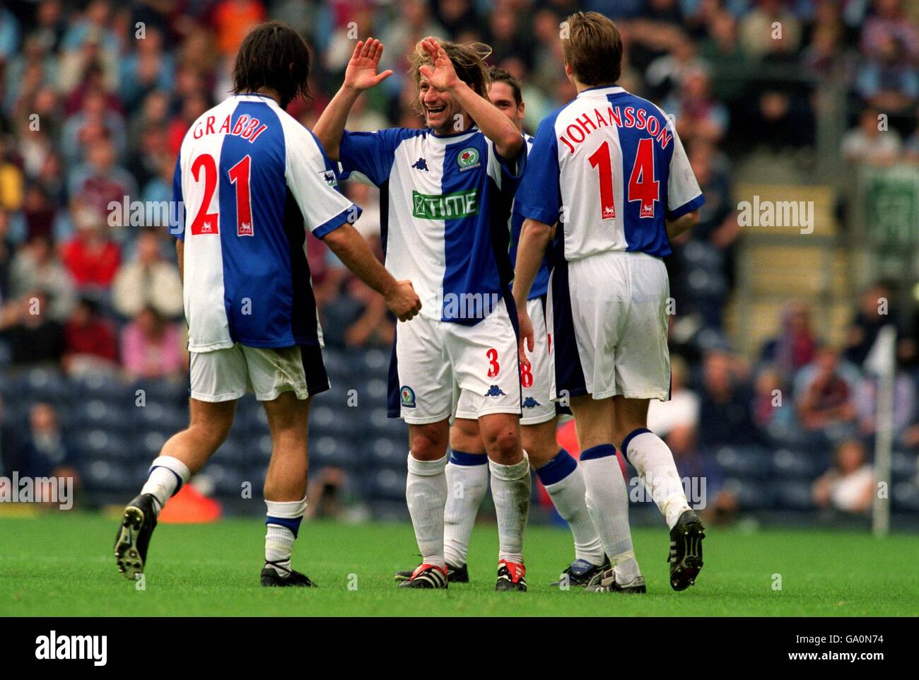 Blackburn rovers tugay celebrates scoring teammates corrado grabbi nils ...