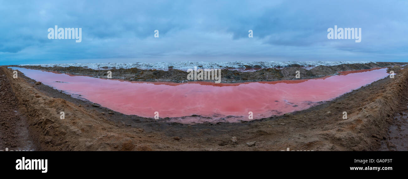 Pink water in saltwater lagoon, Walvis Bay, Namibia, June 2015 Stock ...