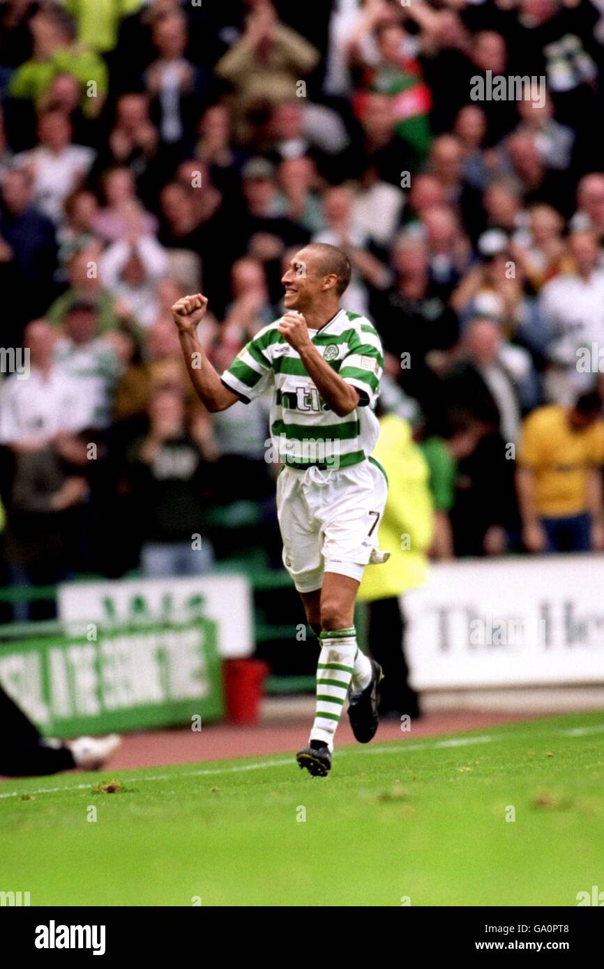 Celtic`s Henrik Larsson celebrates his goal which helped to beat ...