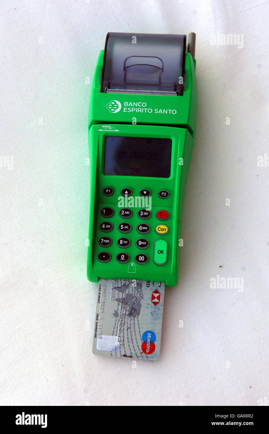 A chip and pin machine at a resort in the Algrave, Portugal Stock Photo ...