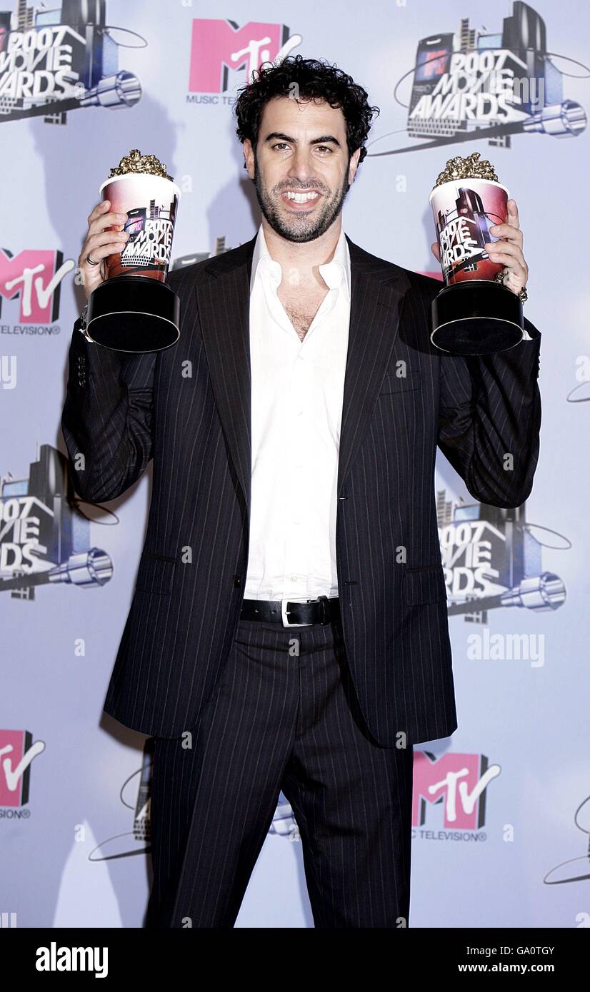 Sacha Baron Cohen with his two awards for Best Kiss recieved for Talladega Nights: The Ballad of ...