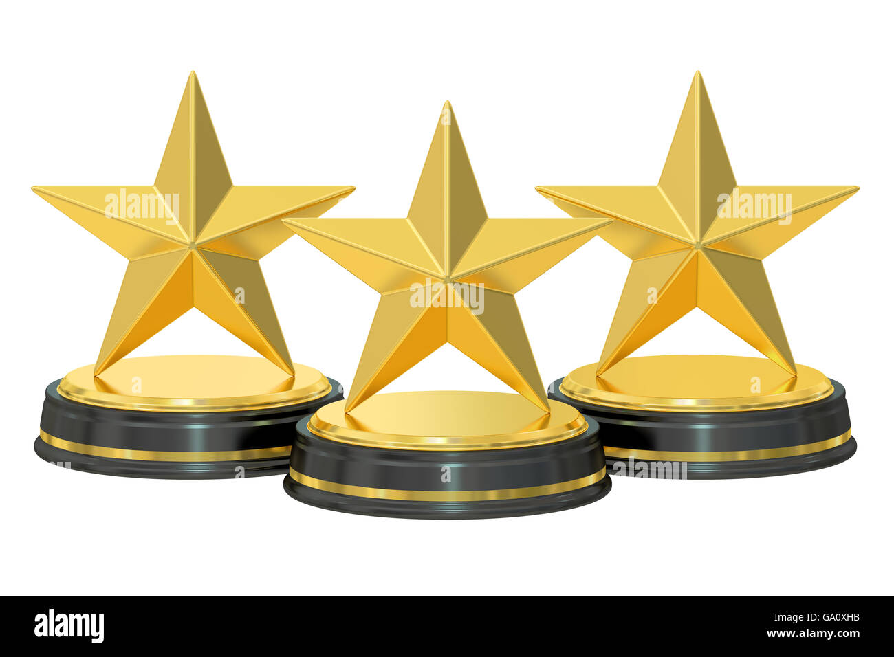 Golden stars awards, 3D rendering isolated on white background Stock ...