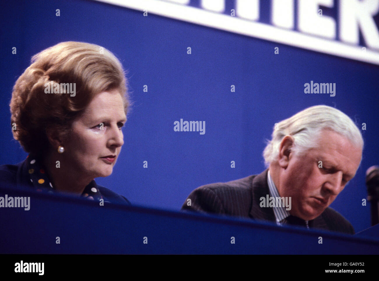 Prime Minister Margaret Thatcher and Employment Secretary James Prior ...