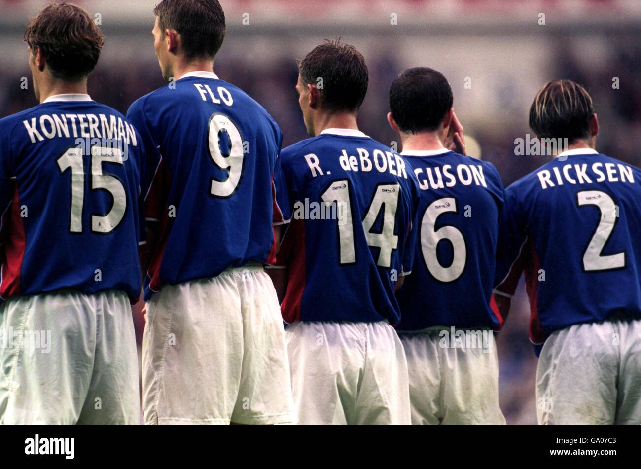 (L-R) Rangers' Bert Konterman, Tore Andre Flo, Ronald de Boer, Barry ...