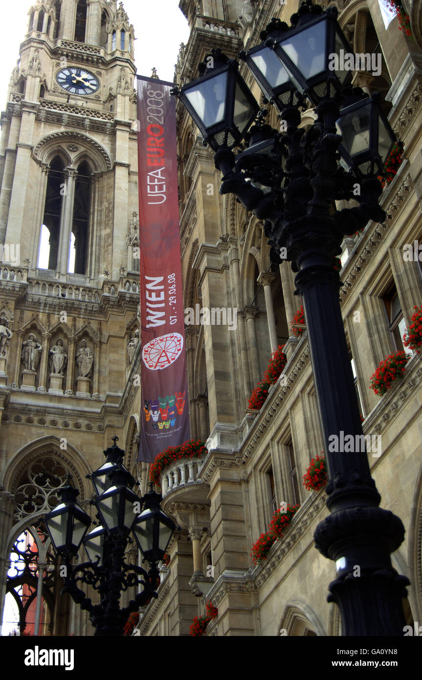 The Rathaus (Town Hall) with a banner advertising the 2008 European ...