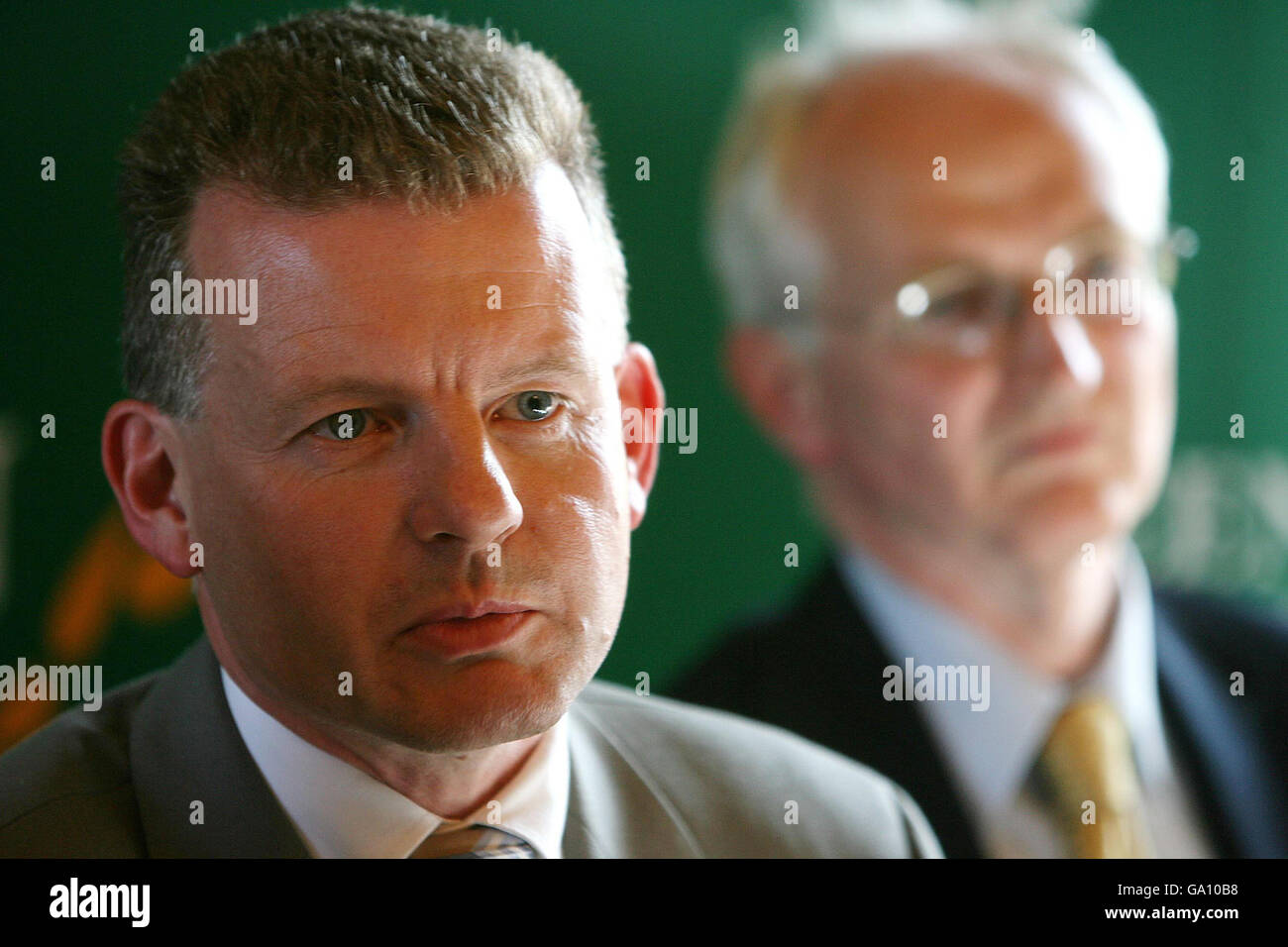 Green Party leader Trevor Sergeant (left) and John Gormely at a press ...