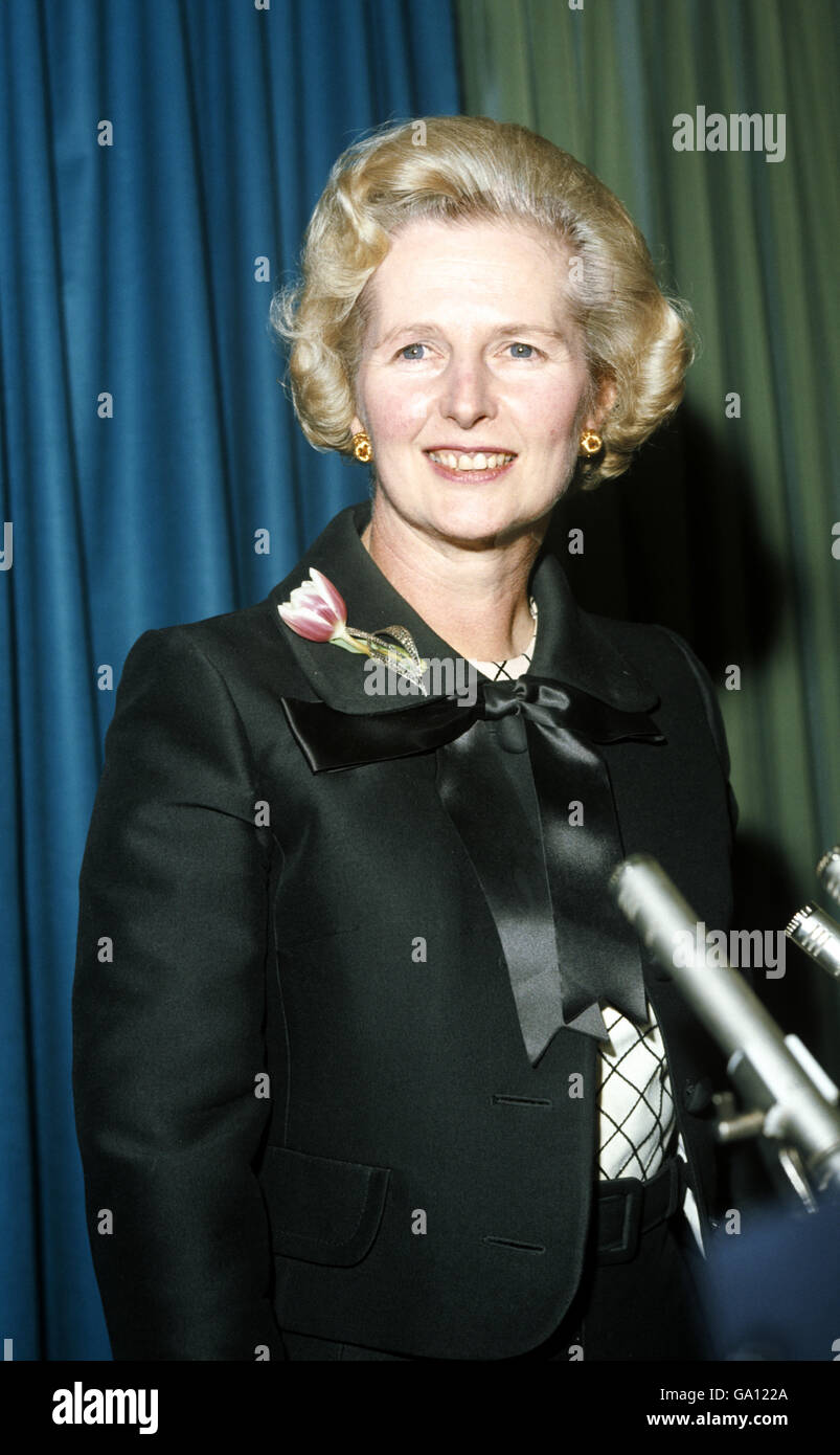 Margaret Thatcher's press conference at the Conservative Central Office ...