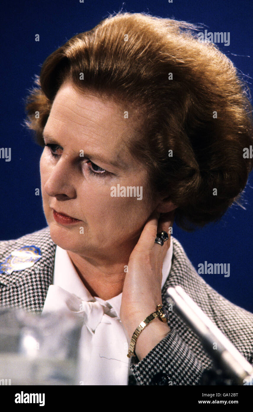 Conservative Party leader Margaret Thatcher, at an election press ...