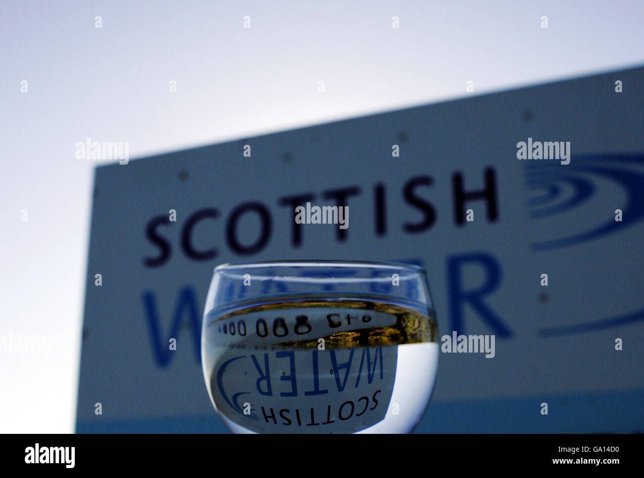 Scottish Water Logo pictured through a glass of water at the Carron ...