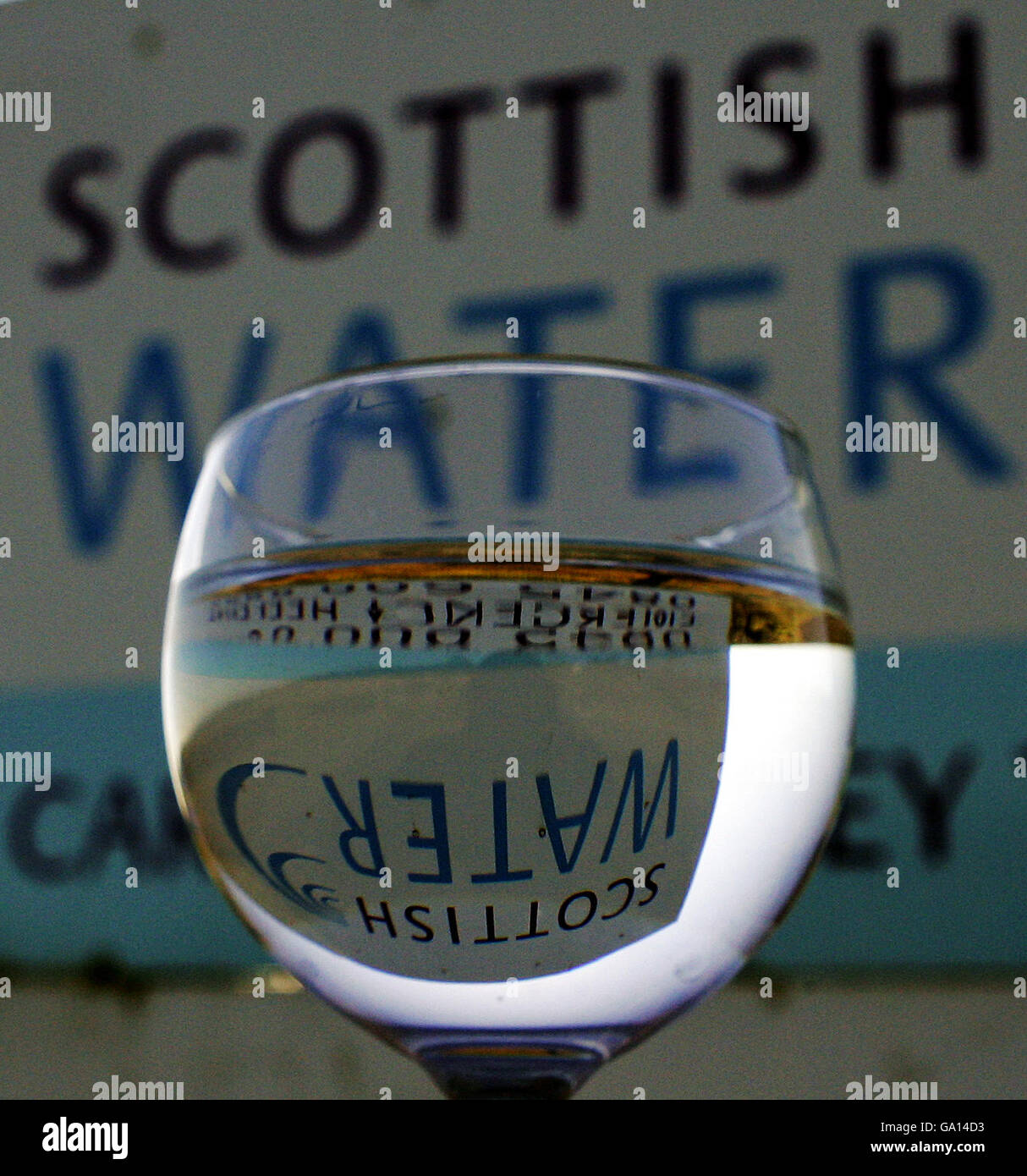 Scottish Water Logo pictured through a glass of water at the Carron ...
