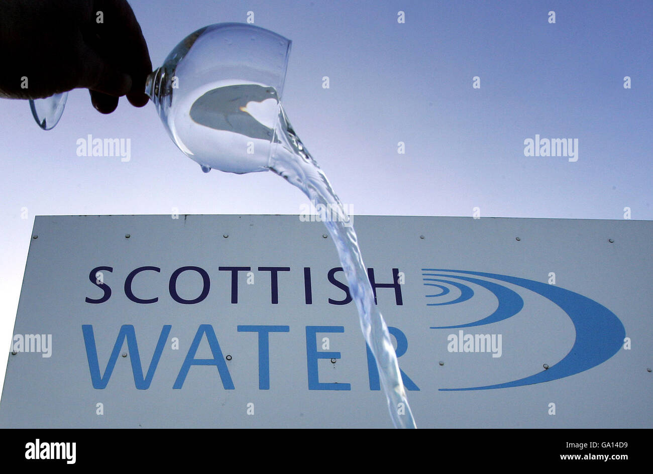 Scottish Water Logo pictured through a glass of water at the Carron ...