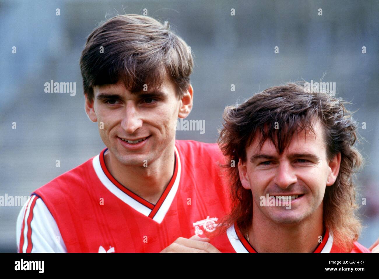 Arsenal's Charlie Nicholas (r) poses with his strike partner, new ...