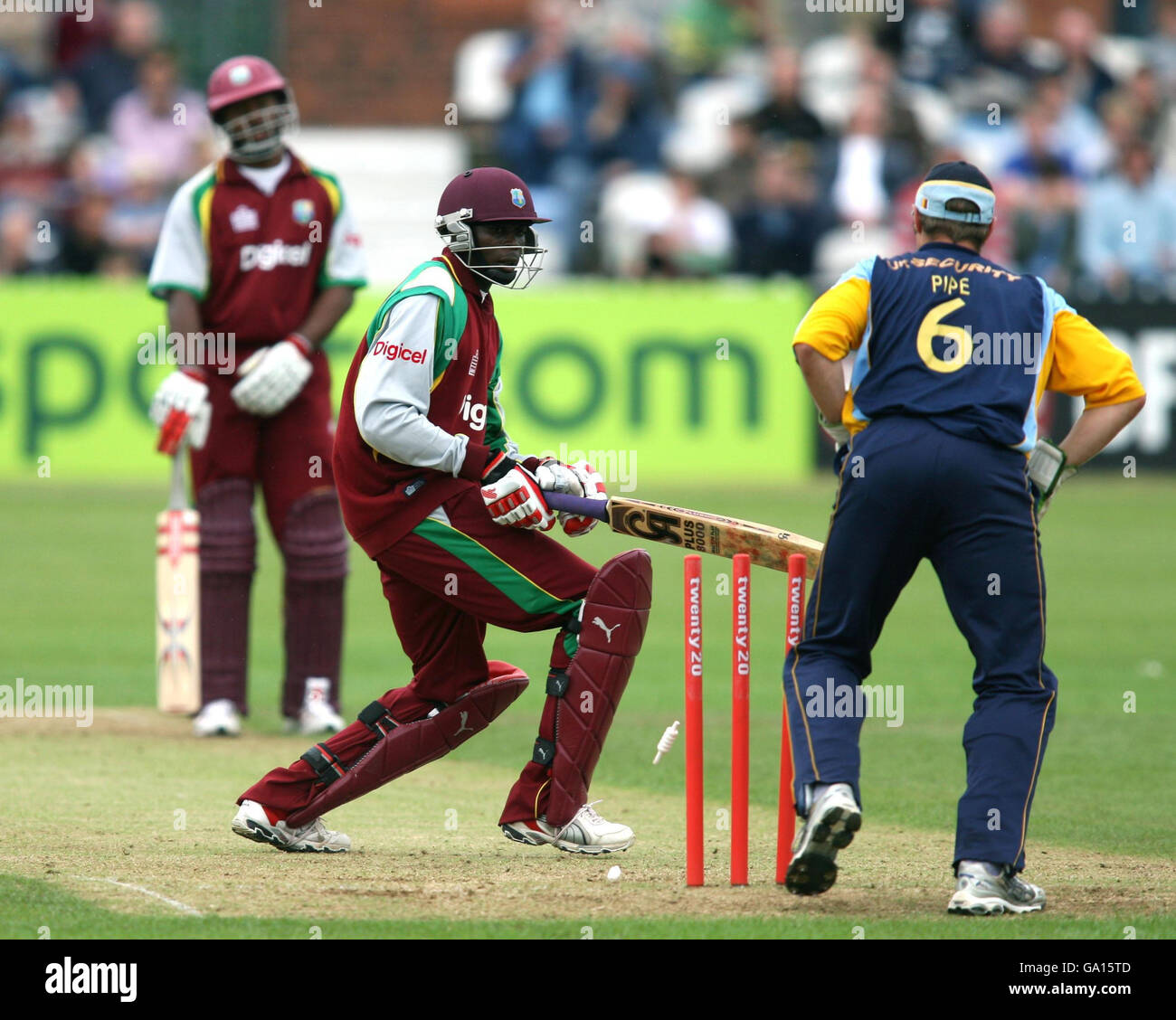Derbyshire's David Pipe stumps West Indies Austin Richards for 25 runs ...