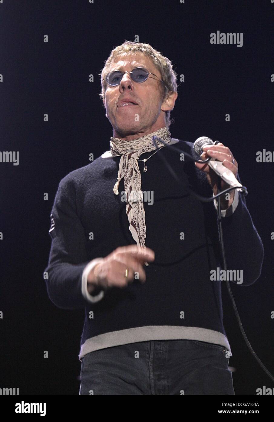 Roger Daltrey on stage during The Who's performance on the Pyramid ...