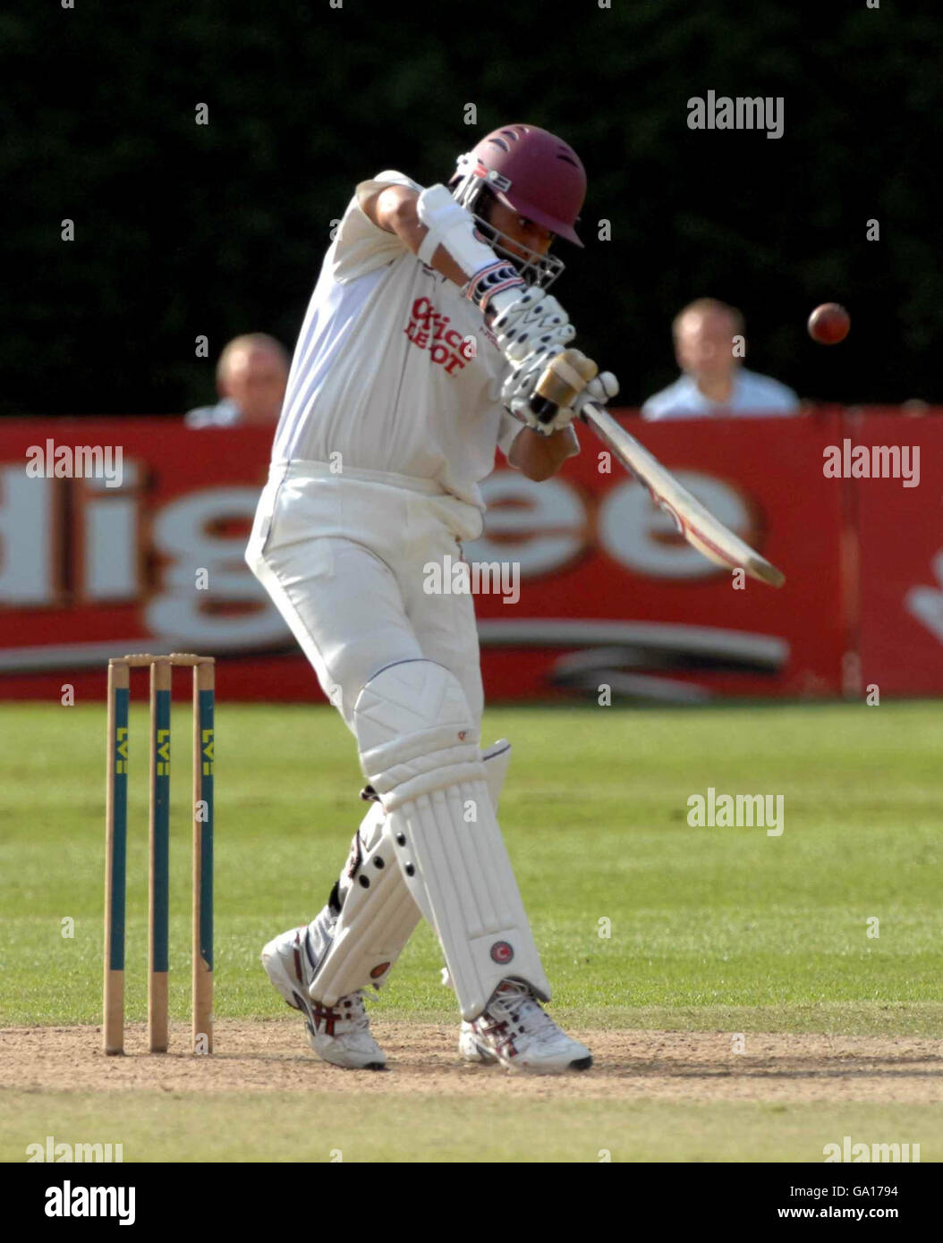 Northamptonshire's Monty Panesar has to go for a big hit but is caught ...