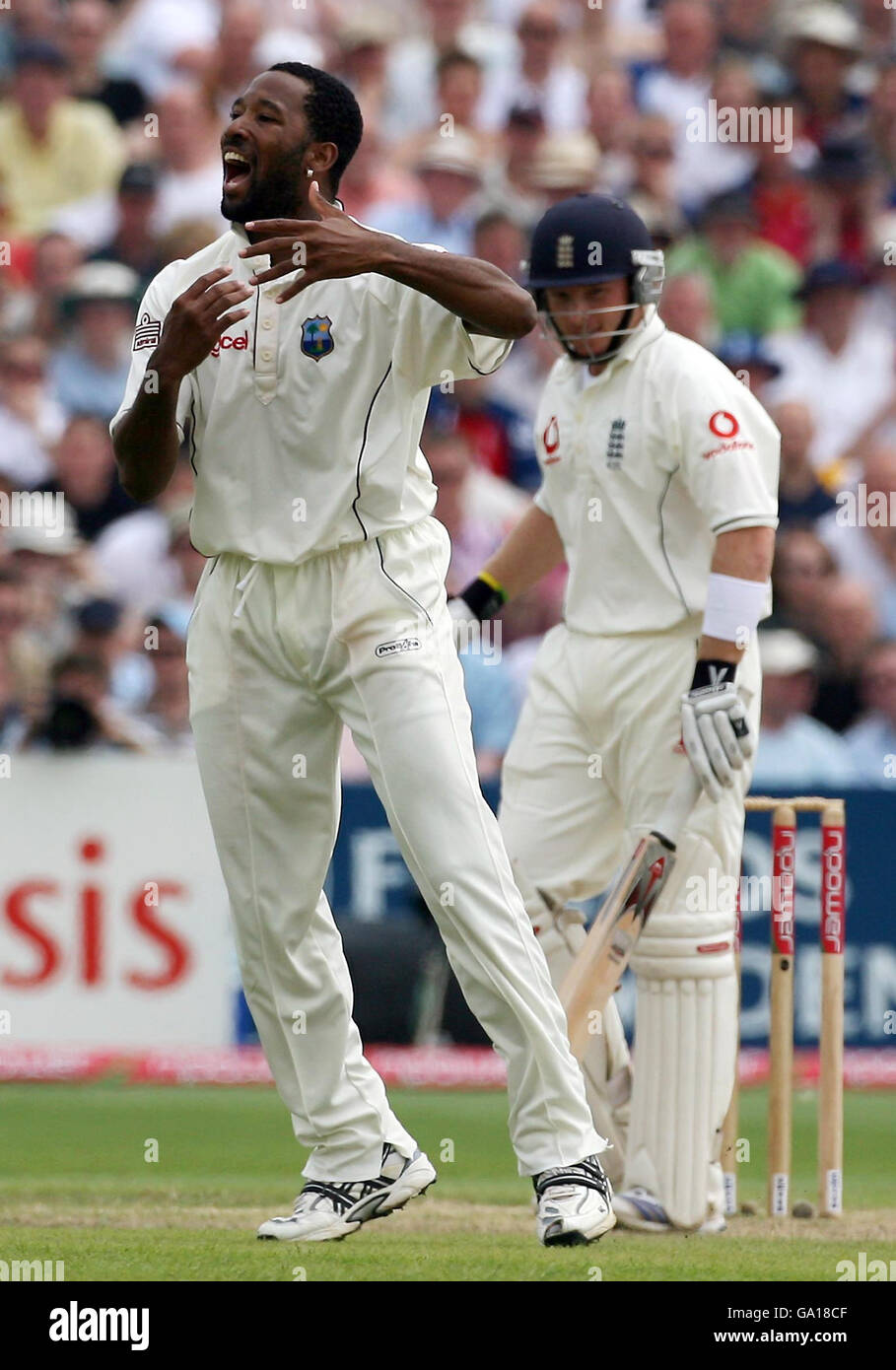 West Indies' Corey Collymore celebrates dismissing England's Ian Bell ...
