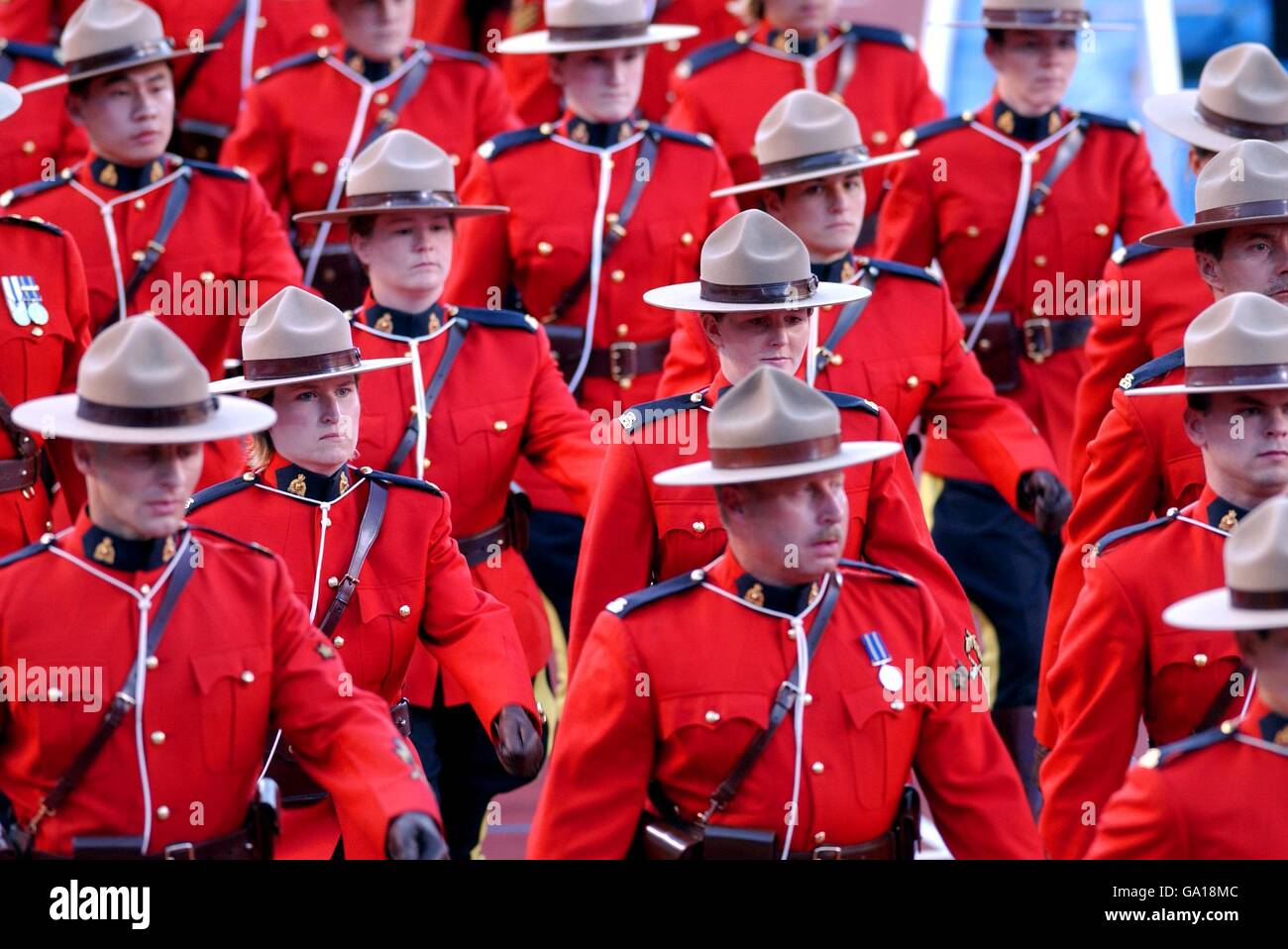 Royal Canadian Mounted Police march during the Opening Ceremony Stock ...