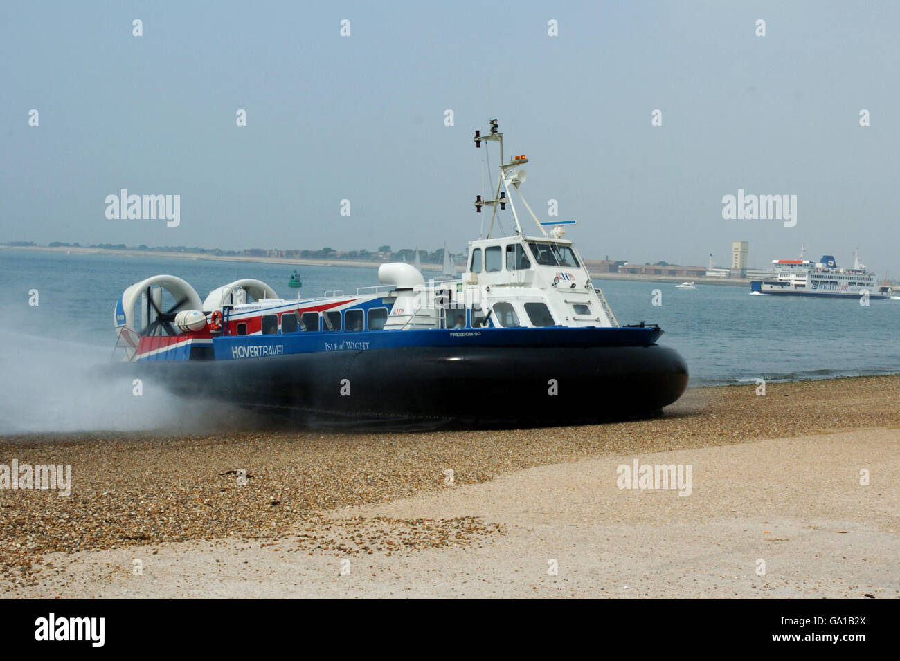 One of Hovertravel's two hovercraft crosses the Solent between Southsea ...