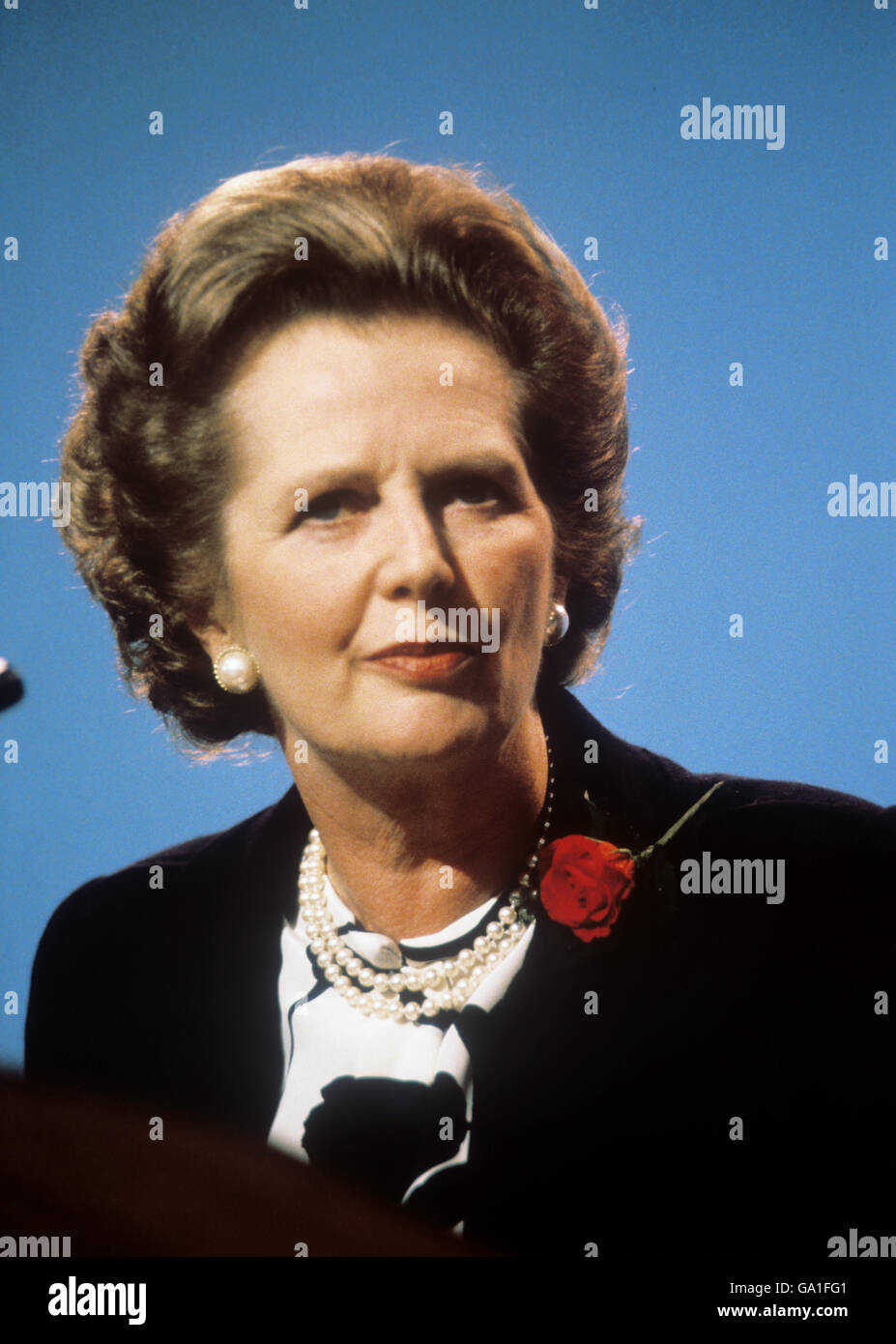 Head shot headshot portrait serious red rose pearls thatcherscans ...