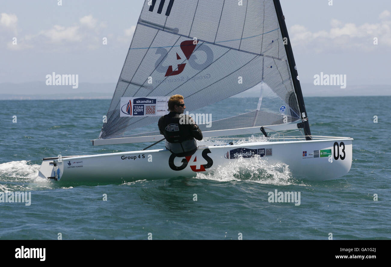 British Olympic Sailing Team hopeful Ed Wright in action in his Finn ...