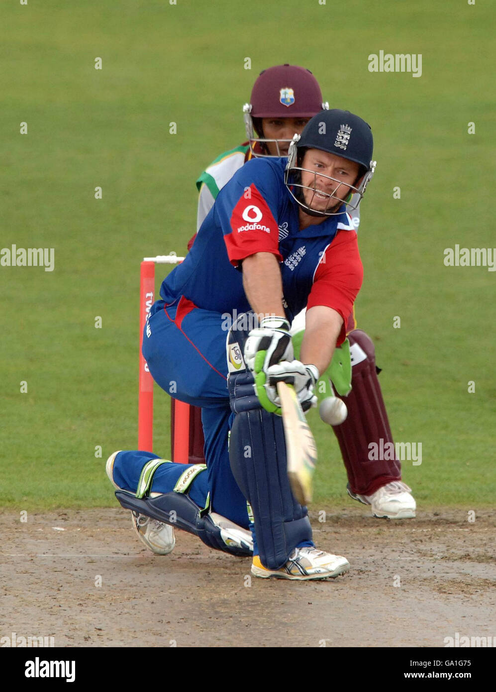 England Lions' Ed Joyce hits out during the One Day match at New Road ...