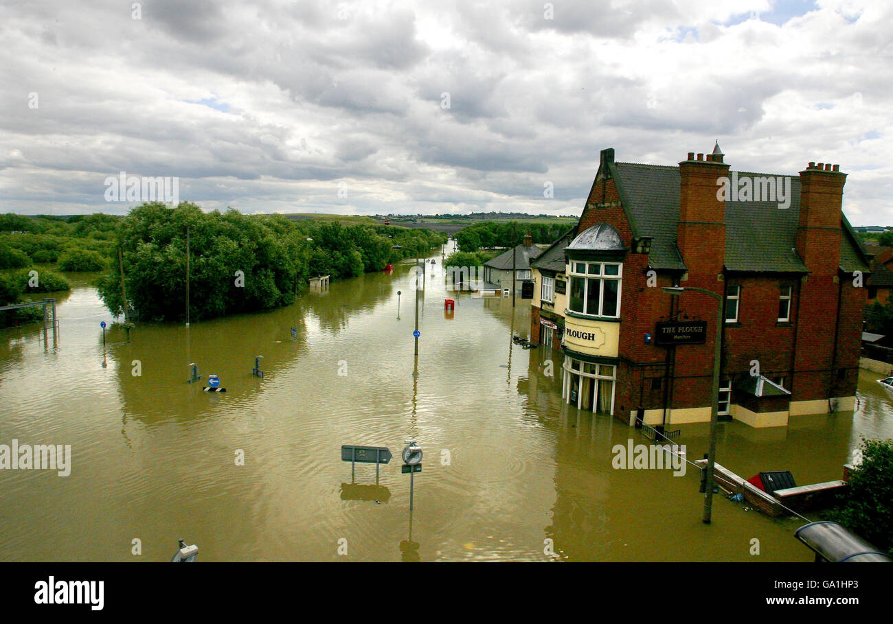 The village of Catcliffe near Sheffield which is under water after two ...