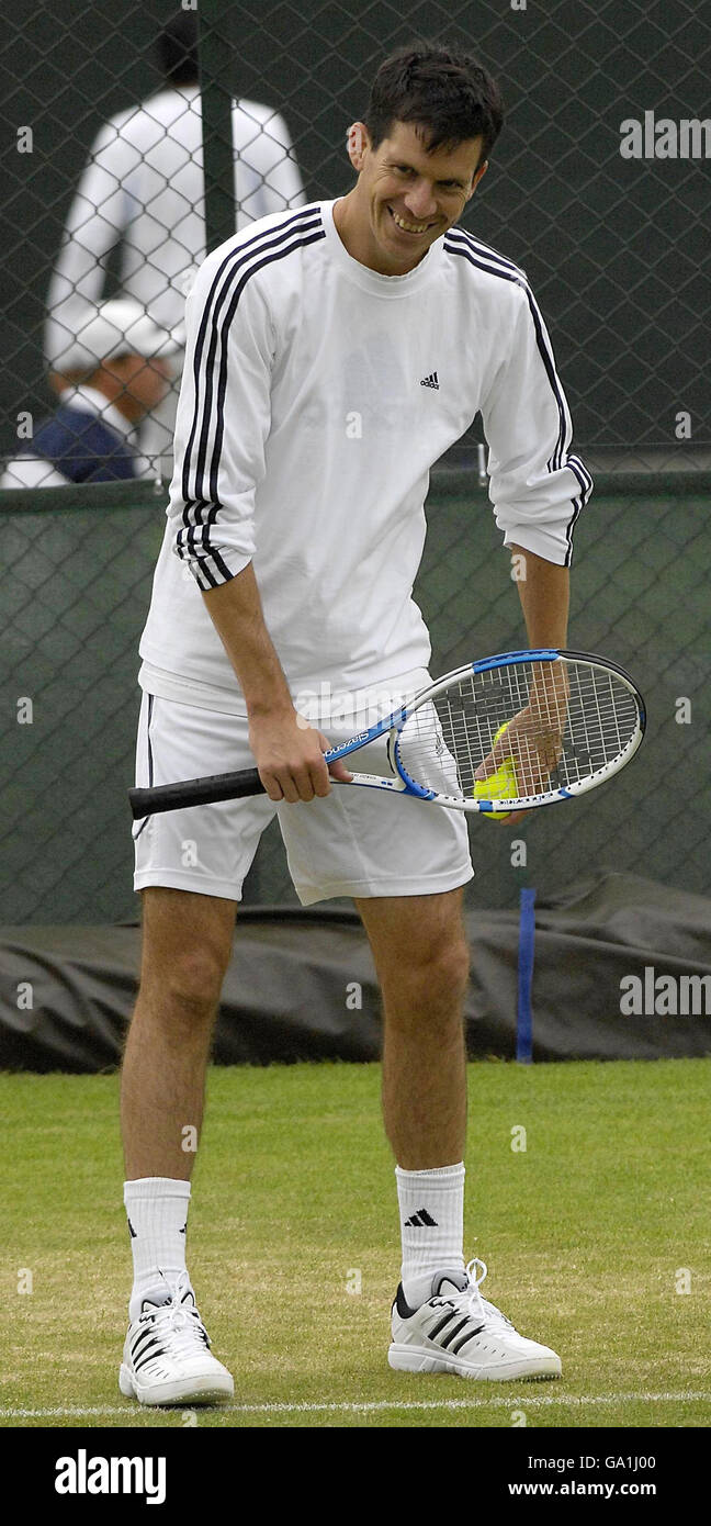 Great Britain's Tim Henman laughs during a practice session in The All ...