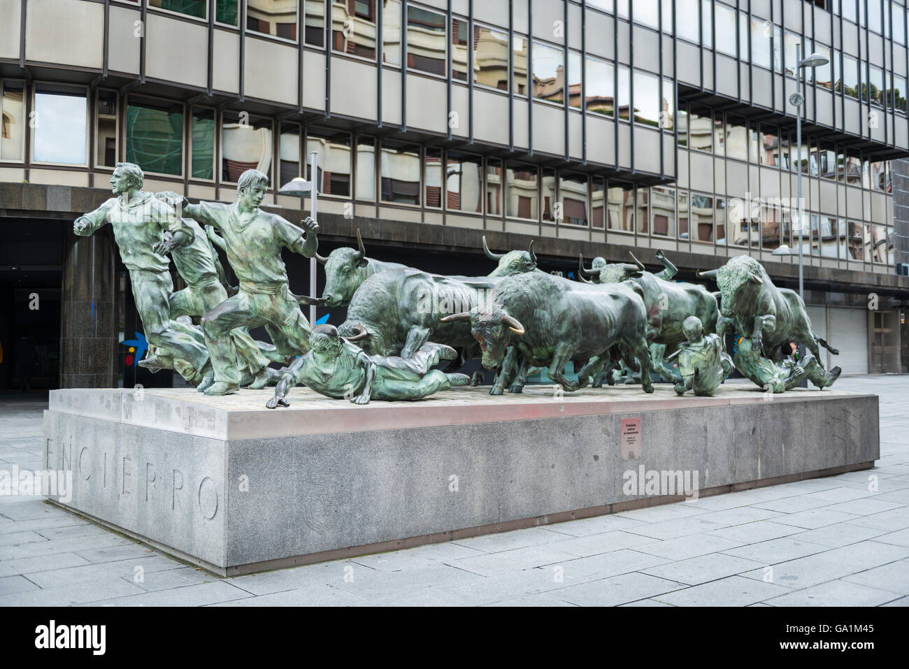 Monument of Pamplona Bull Run, Spain Stock Photo - Alamy