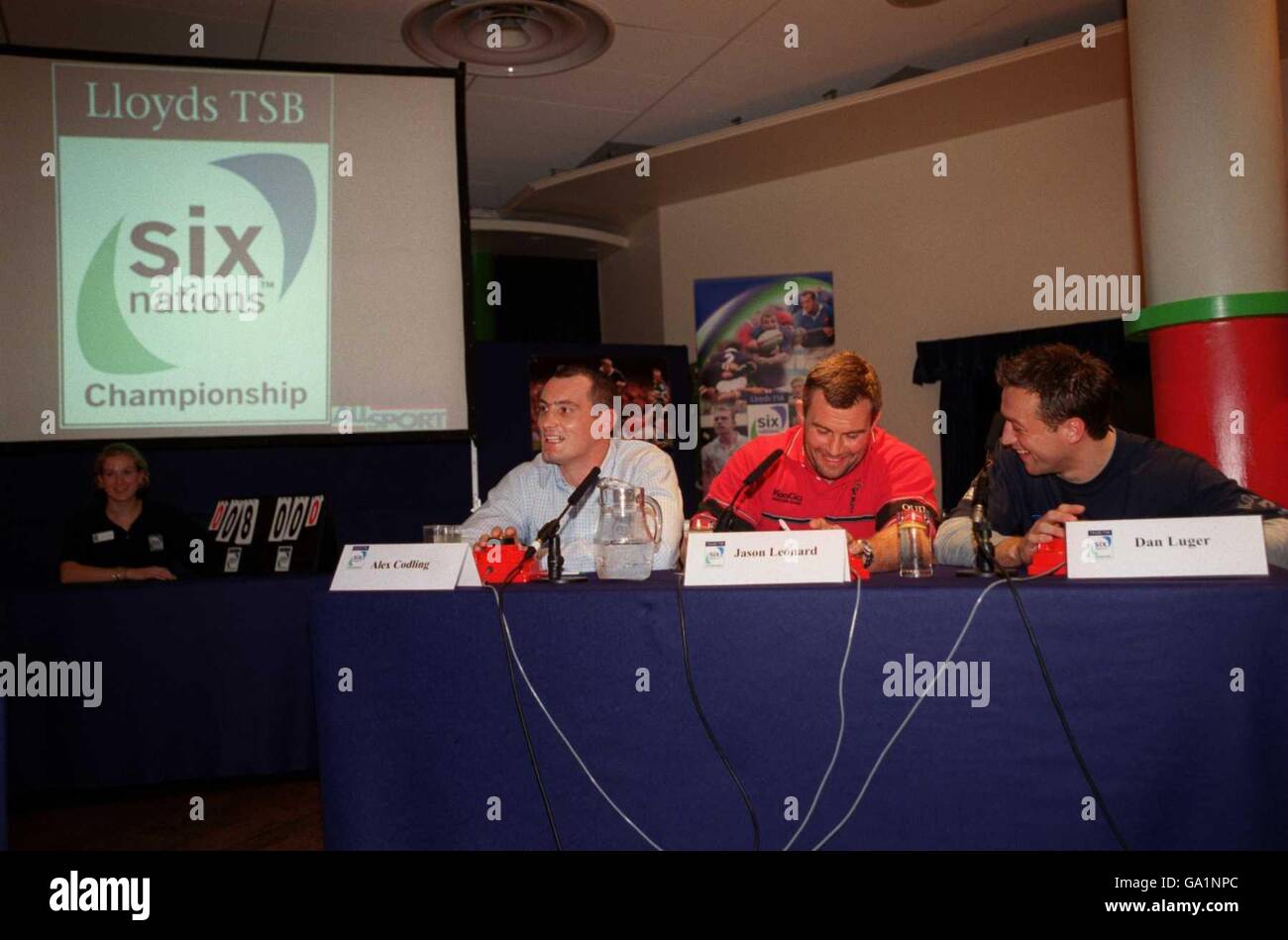 (L-R) NEC Harlequins players Alex Codling, Jason Leonard and Dan Luger ...