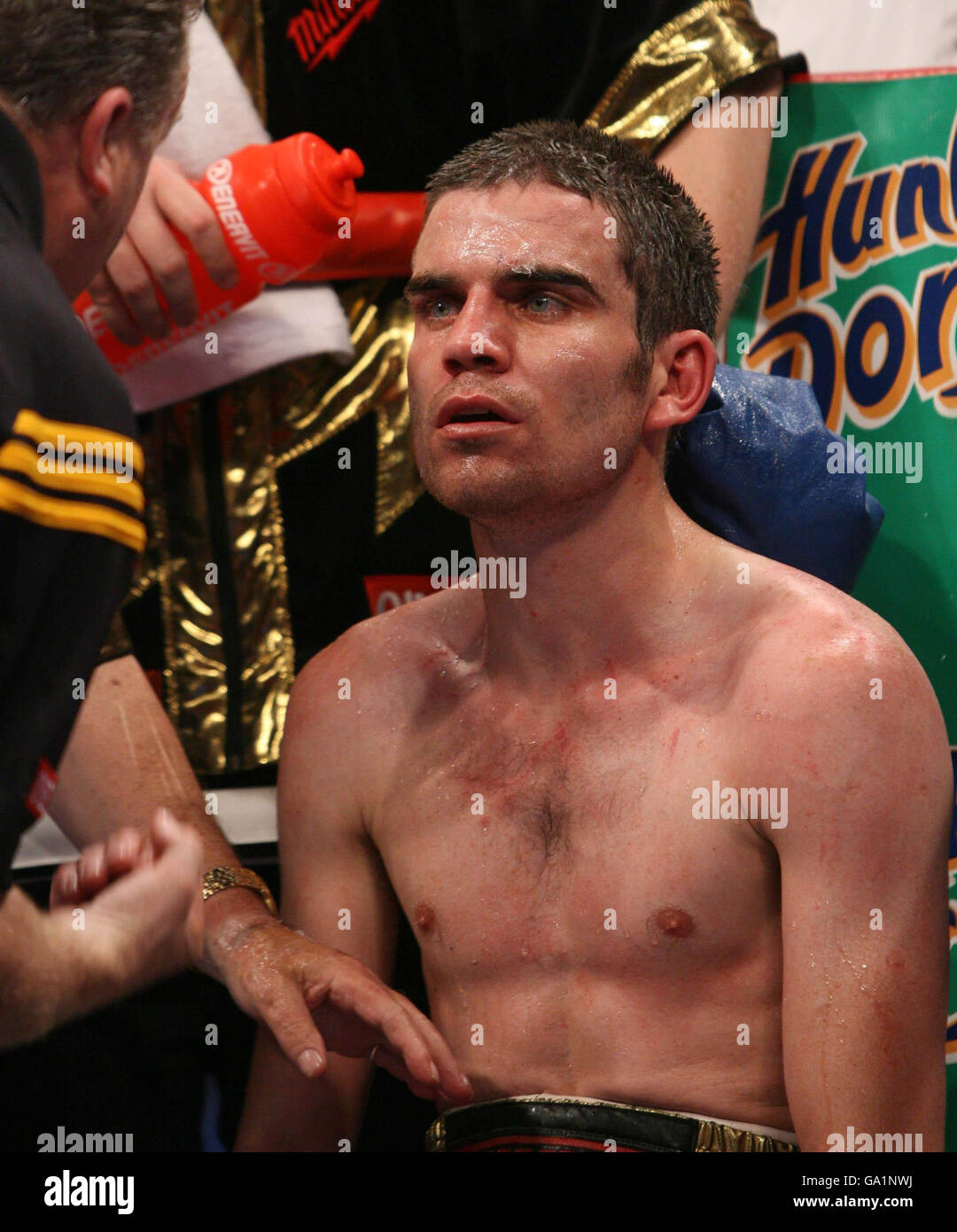 Ireland's Bernard Dunne speaking to corner man Harry Hawkins during the ...