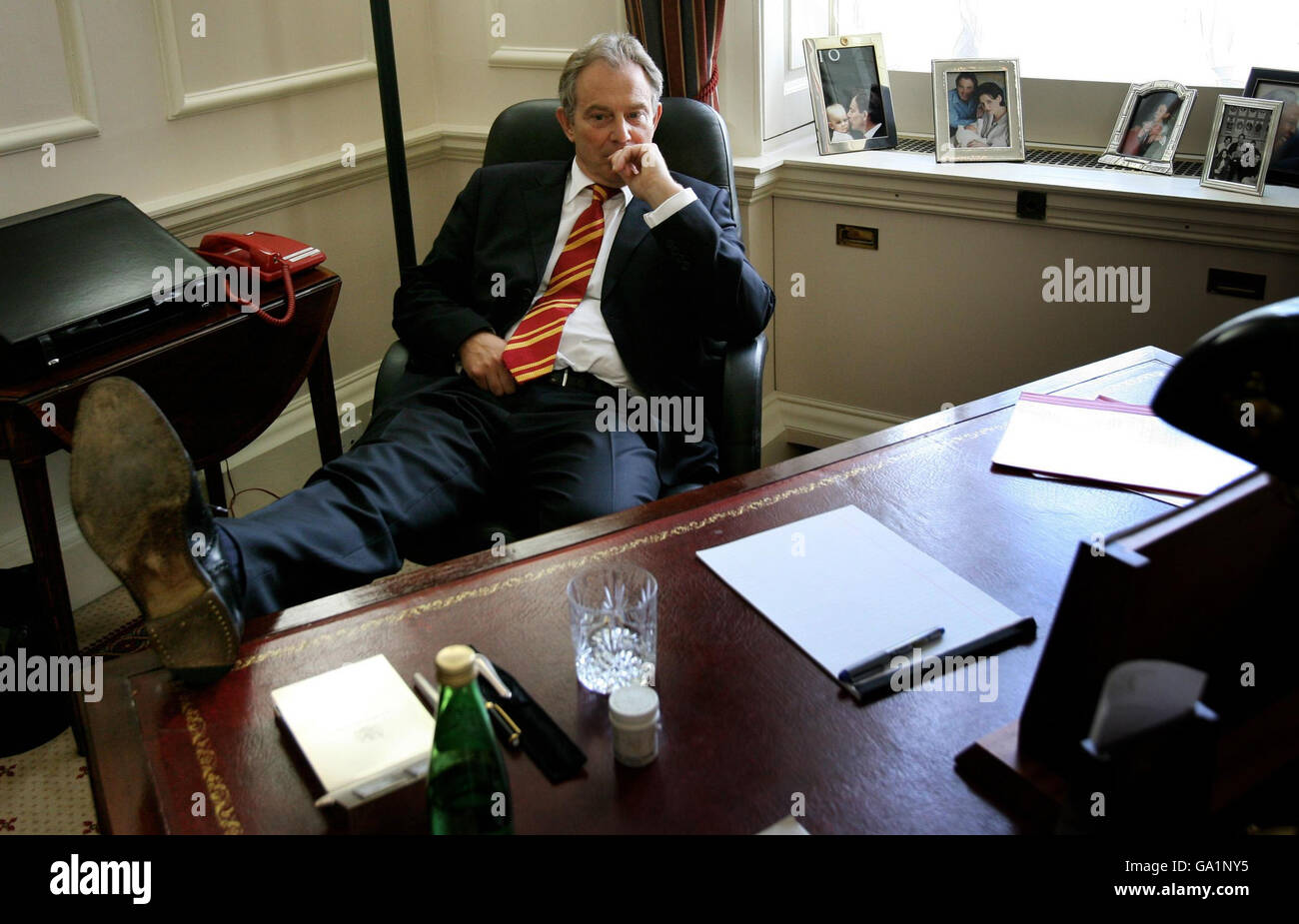 Previously unreleased photo of Prime Minister Tony Blair at his desk in ...