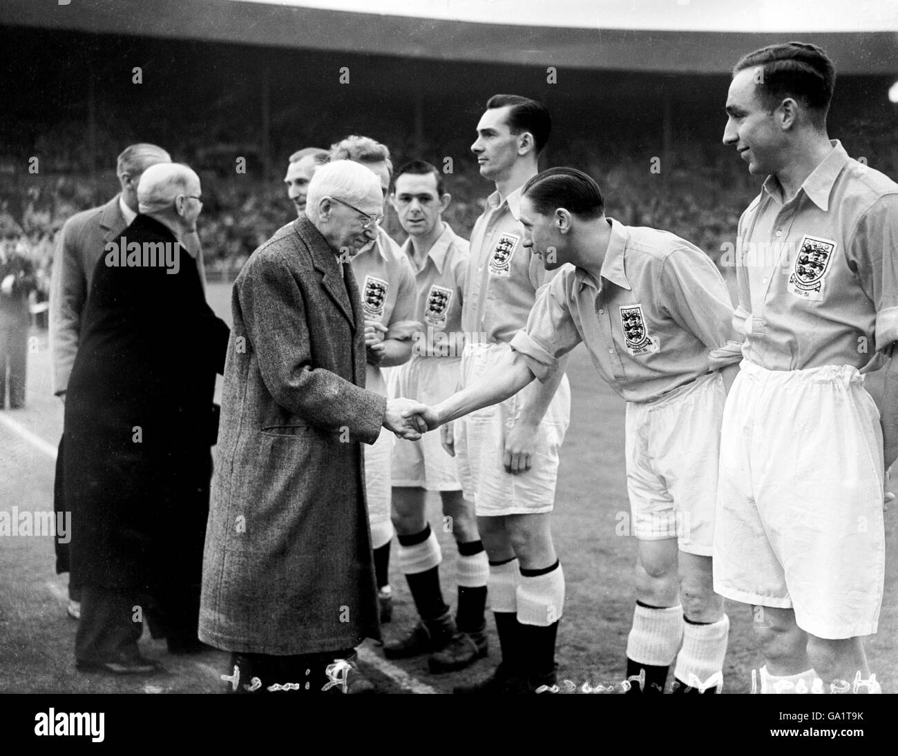 A friendly international soccer match Black and White Stock Photos ...