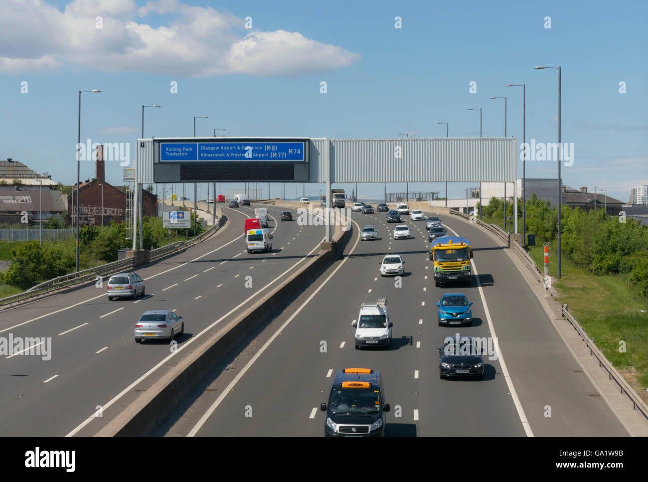 M74 urban motorway connecting M74 to M8, Glasgow,Scotland,UK Stock ...