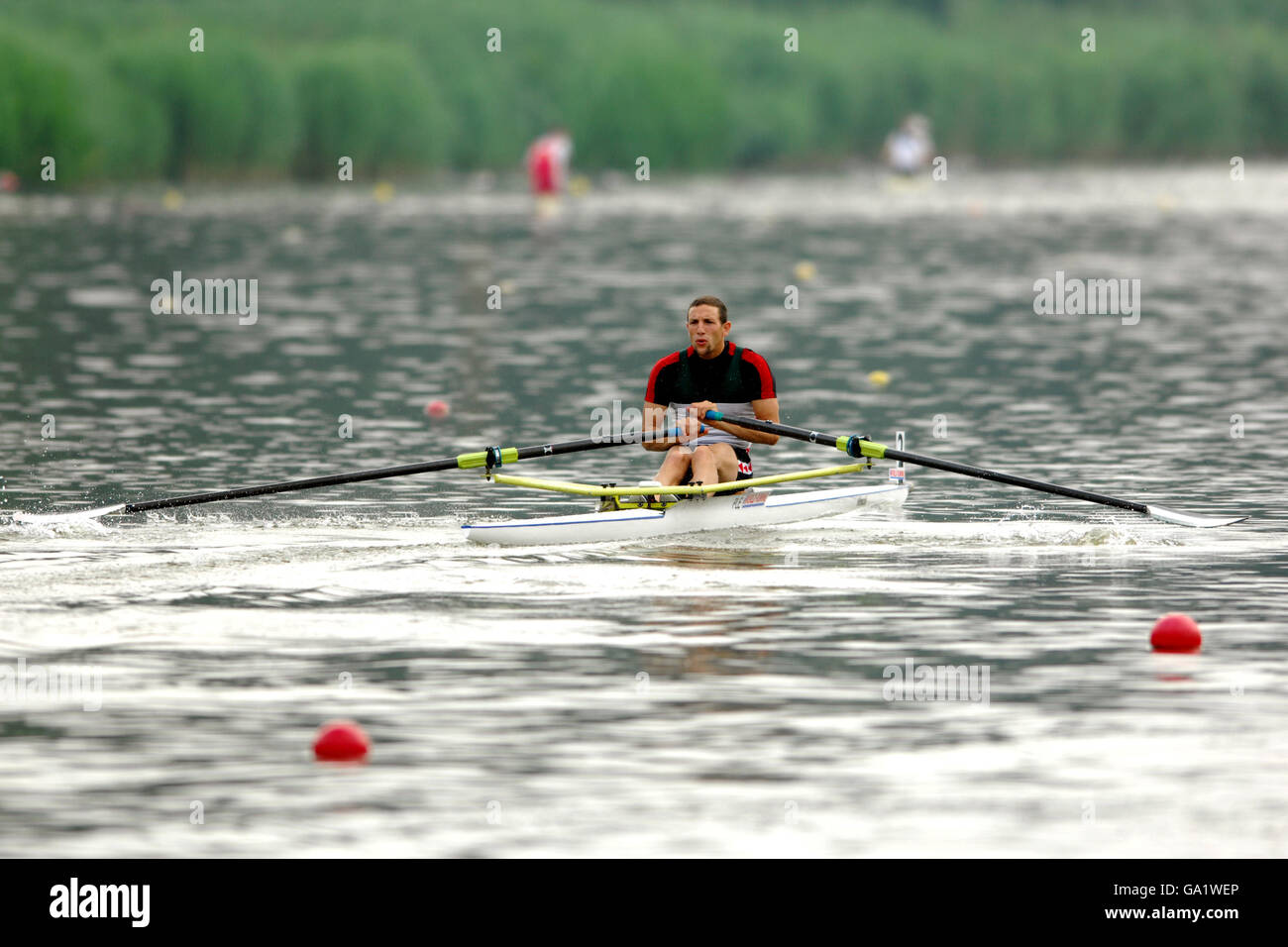 Palestine's Mark Gerban competes in the lightweight men's single sculls ...