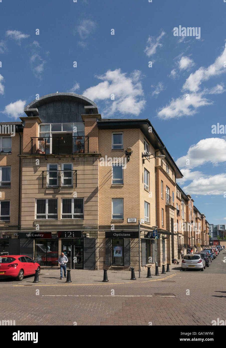 Modern housing and shops in area of urban regeneration,new Gorbals ...