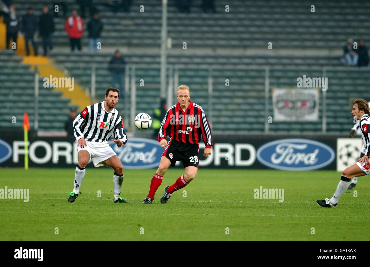 (L-R) Juventus' Igor Tudor and Bayer Leverkusen's Carsten Ramelow keep ...
