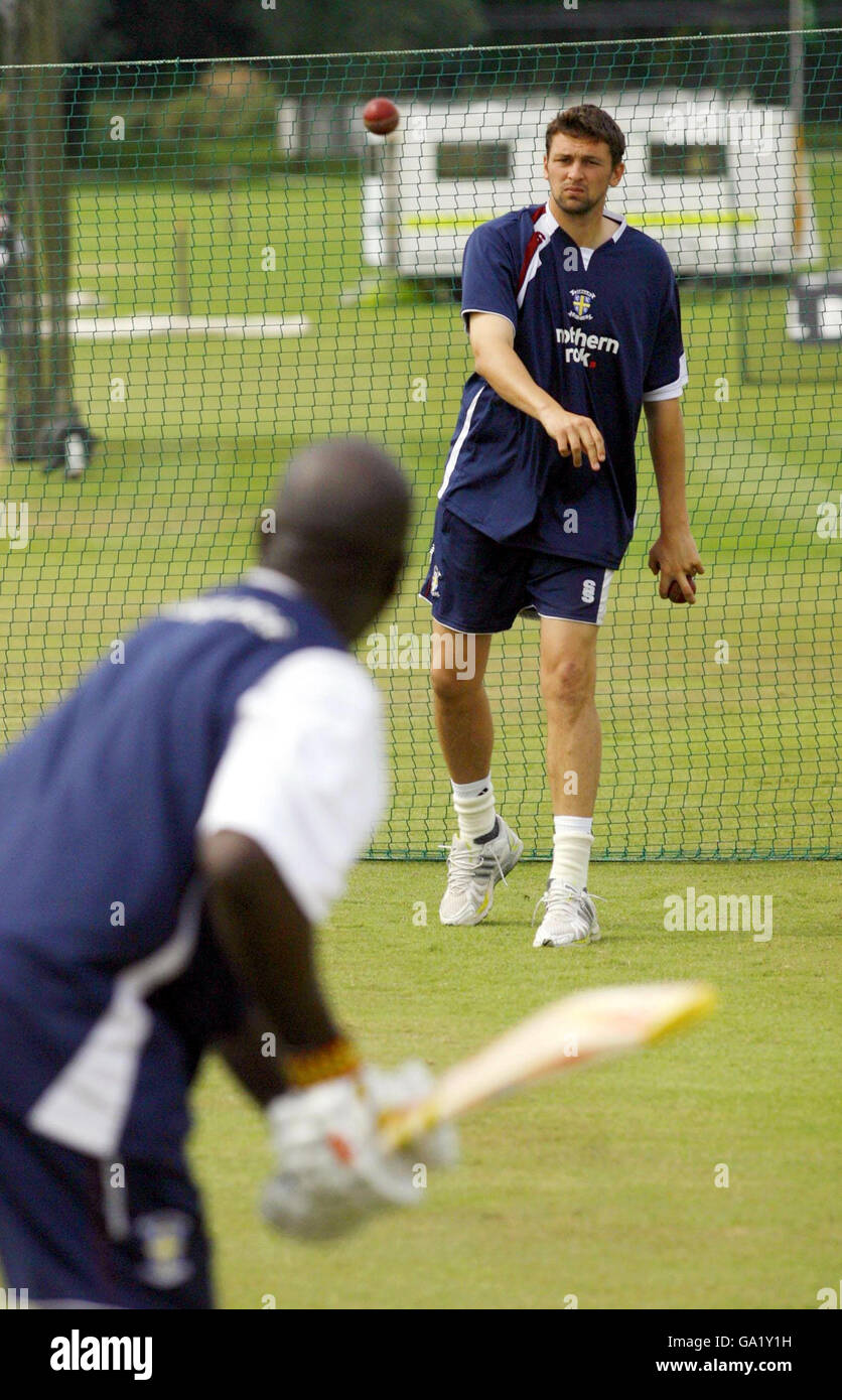 England bowler Steve Harmison warms-up with his Durham team-mates ahead ...