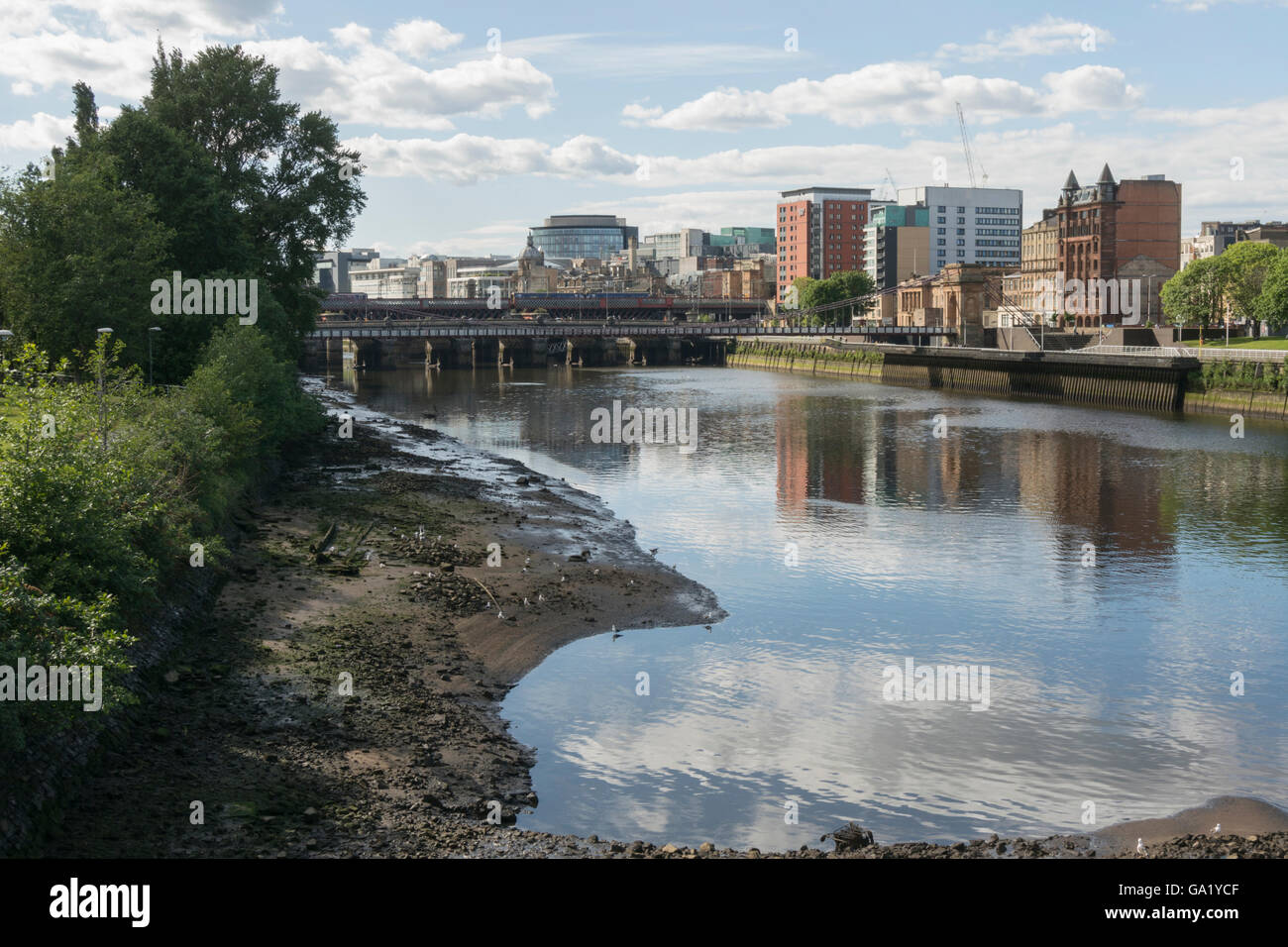 River Clyde at low tide in city centre,Glasgow,Scotland,UK Stock Photo ...