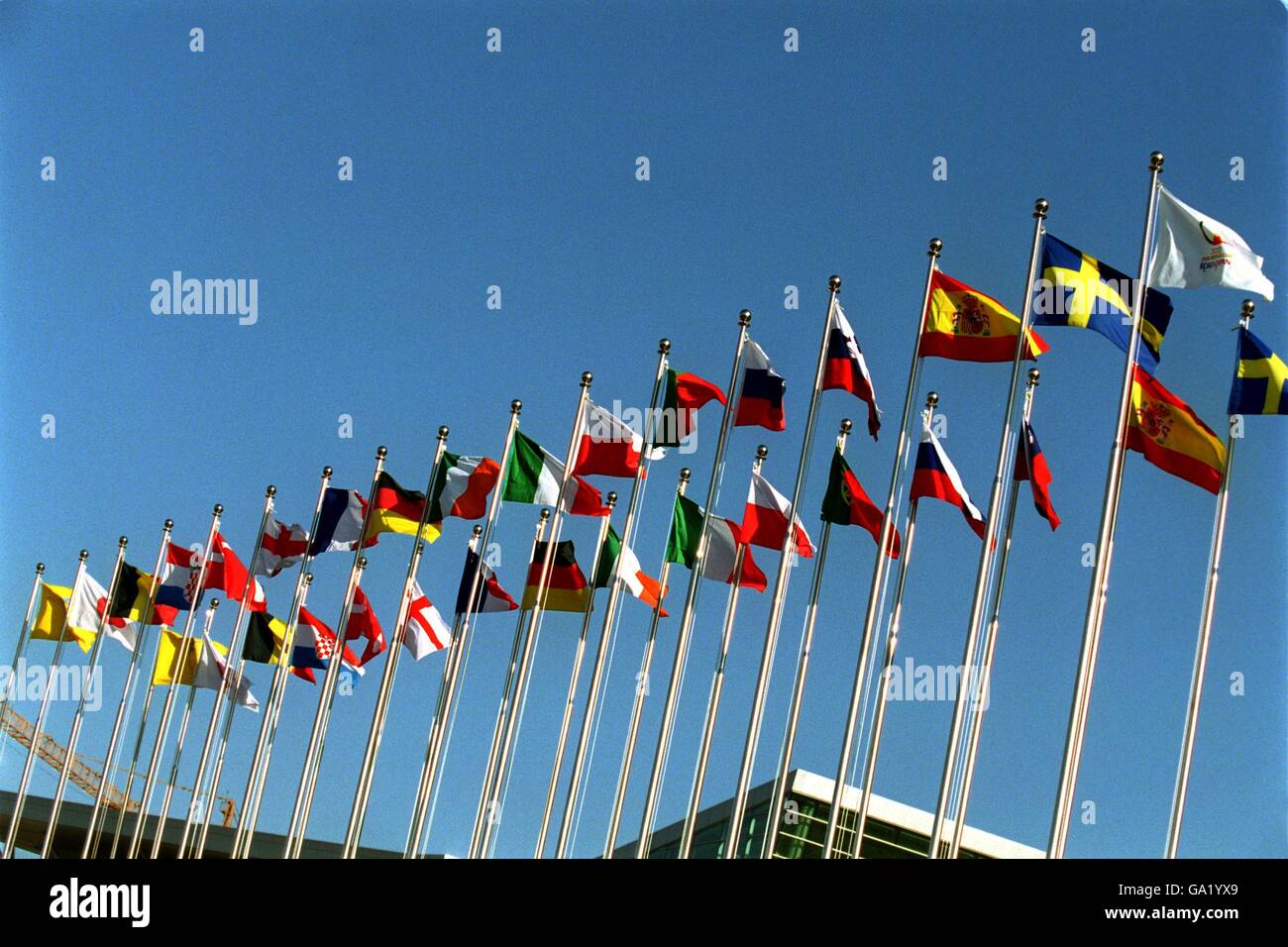 The finalist National Flag's fly high during the draw Stock Photo - Alamy