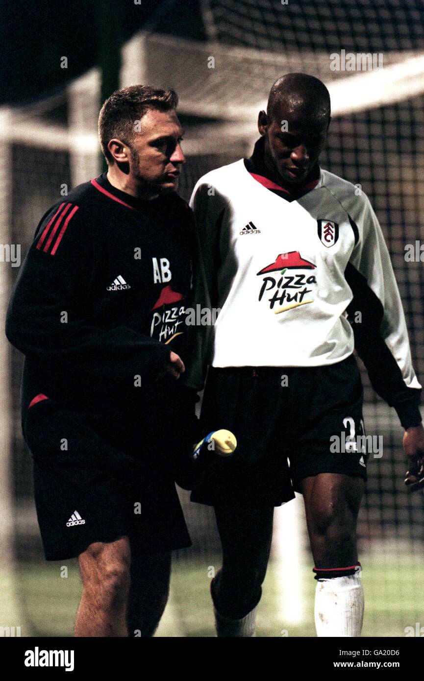 Fulham's Alan Bevan walks off Luis Boa Morte after he was sent off for ...
