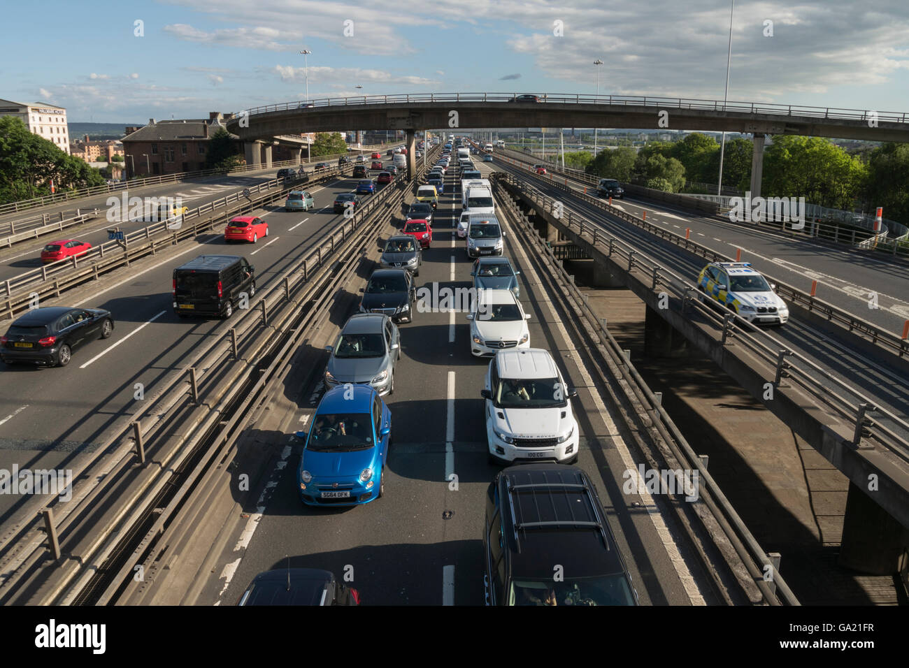 Queueing traffic on M8 motorway, Glasgow, Scotland,UK Stock Photo - Alamy