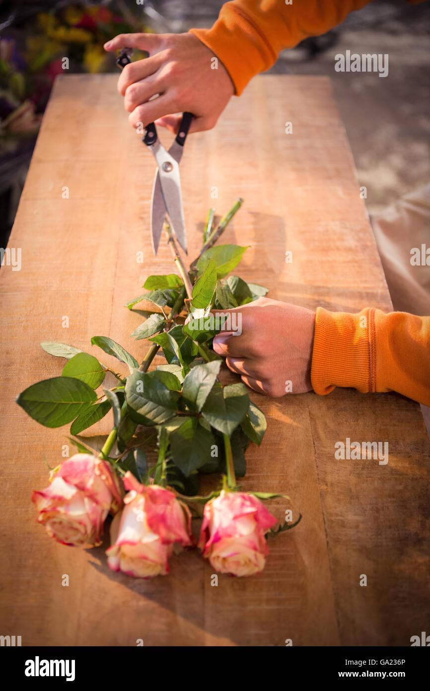 Male florist trimming flower stem at his flower shop Stock Photo - Alamy